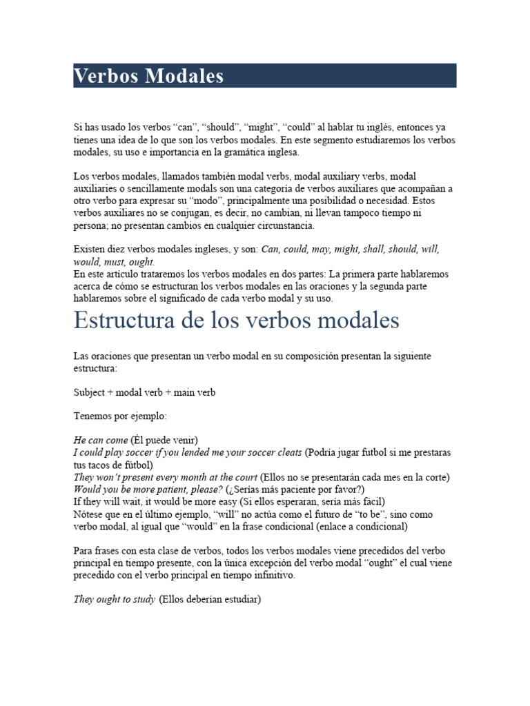 Verbos Modales | PDF | Verbo | Gramática inglesa