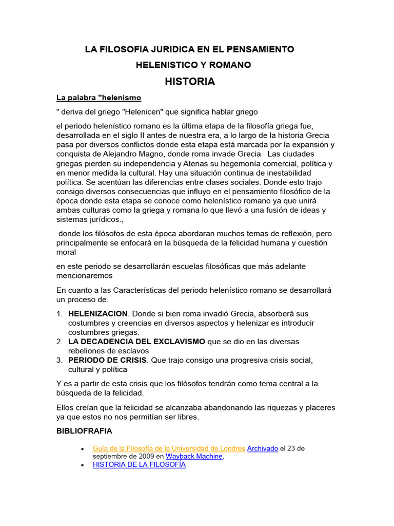 Filosofía Jurídica en Helenismo y Roma | PDF