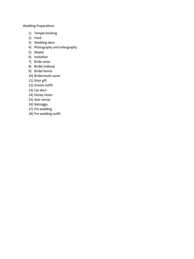 Complete Wedding Preparation List | PDF