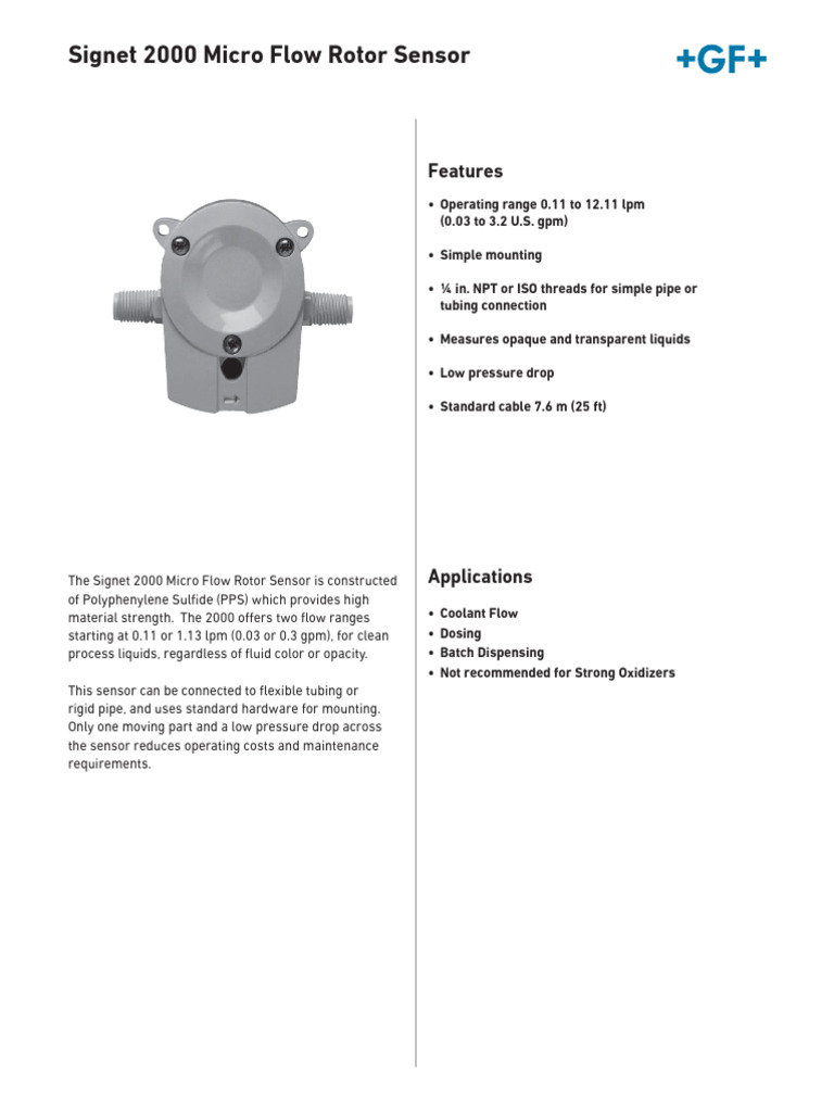 GF Signet 2000 Micro Flow Sensor Datasheets | PDF | Pipe (Fluid ...