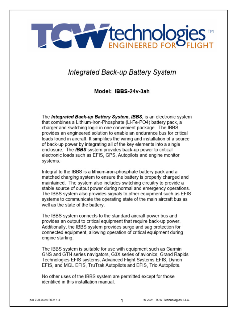 TCW Integrated Back-up Battery System | PDF | Battery Charger ...