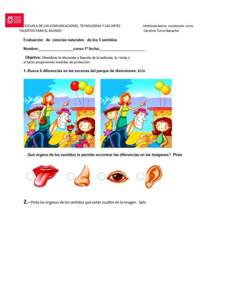 Evaluación de Ciencias Naturales de Los 5 Sentidos 2023 | PDF