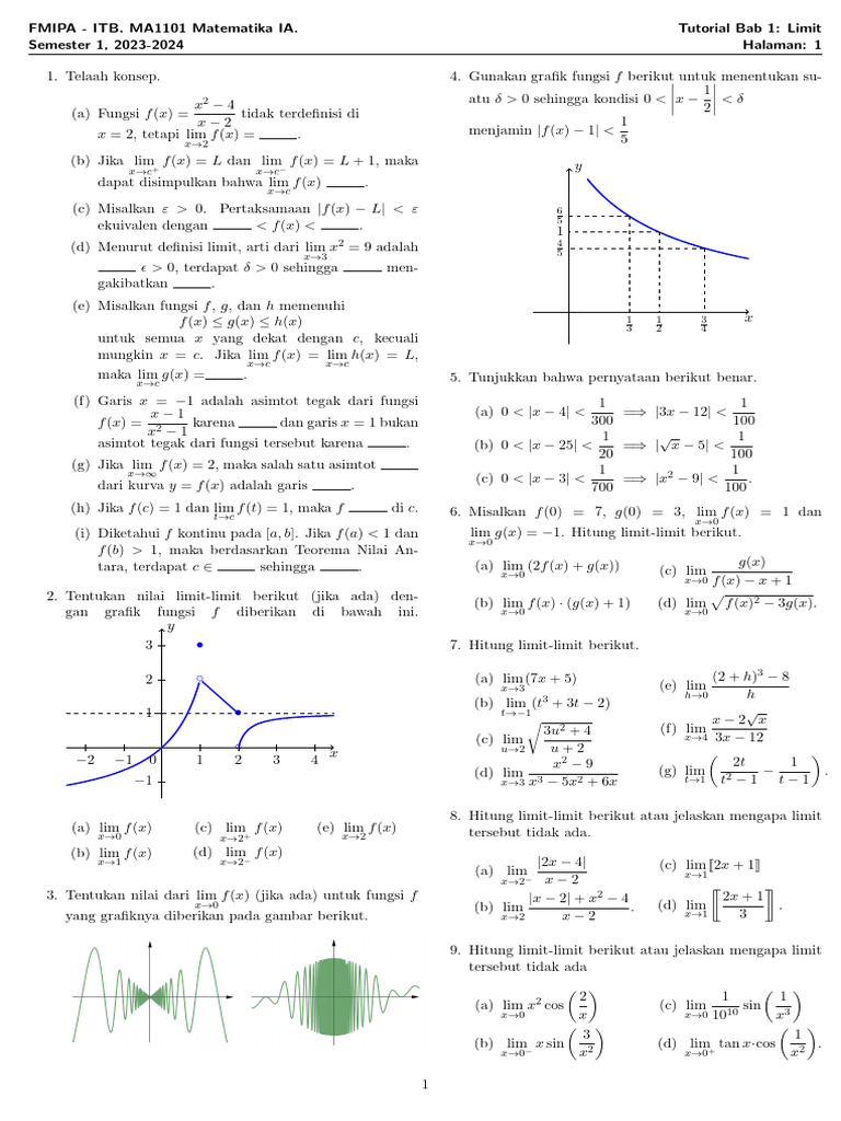 Tutorial MA1101 Bab 1 2023-2024 | PDF