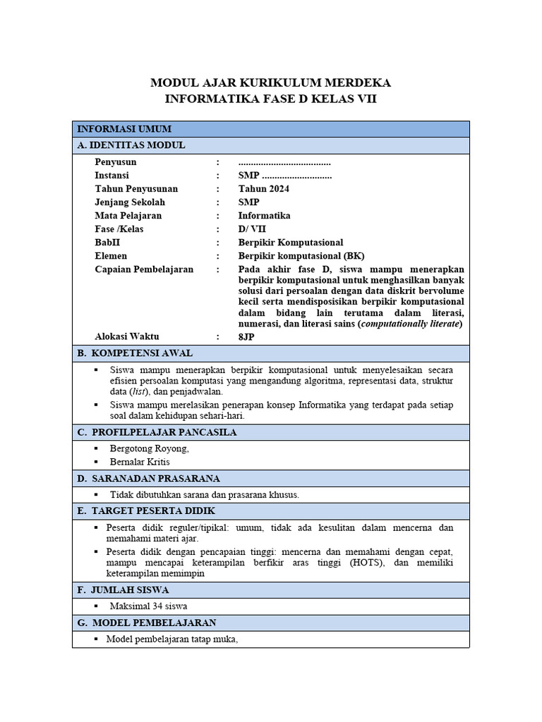 Modul Ajar Informatika Kelas 7 BK | PDF | Komputer