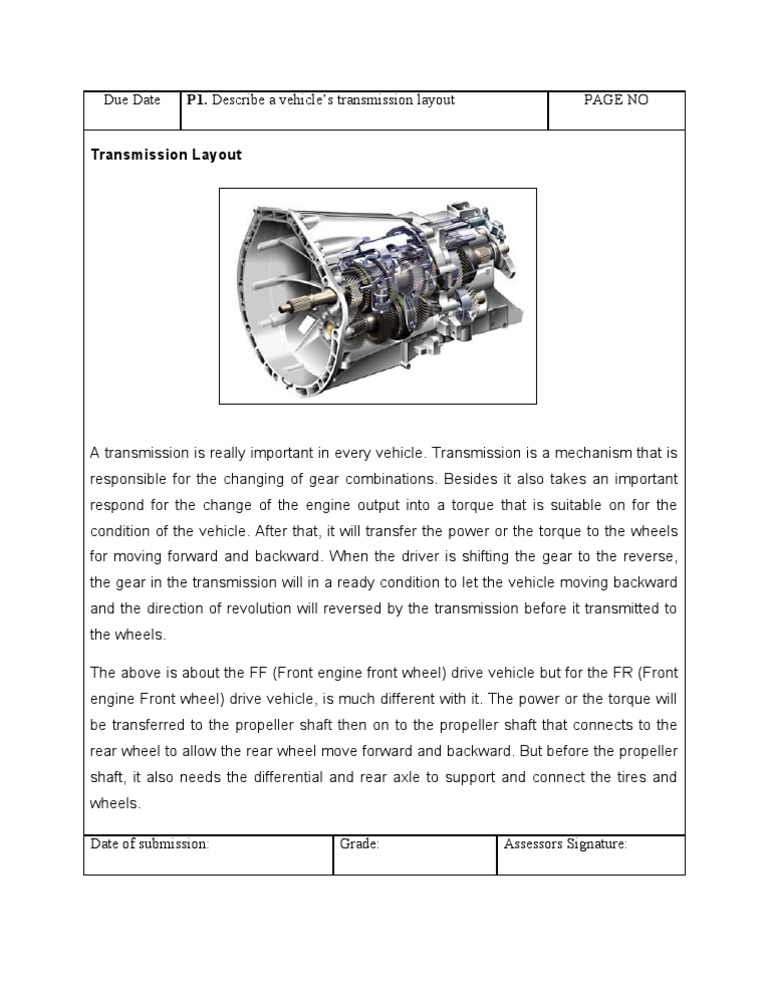 P1. Describe A Vehicle's Transmission Layout | PDF