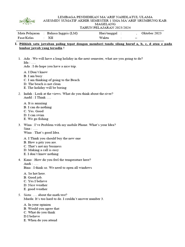 Bahasa Inggris Lintas Minat XII | PDF | Language Arts & Discipline