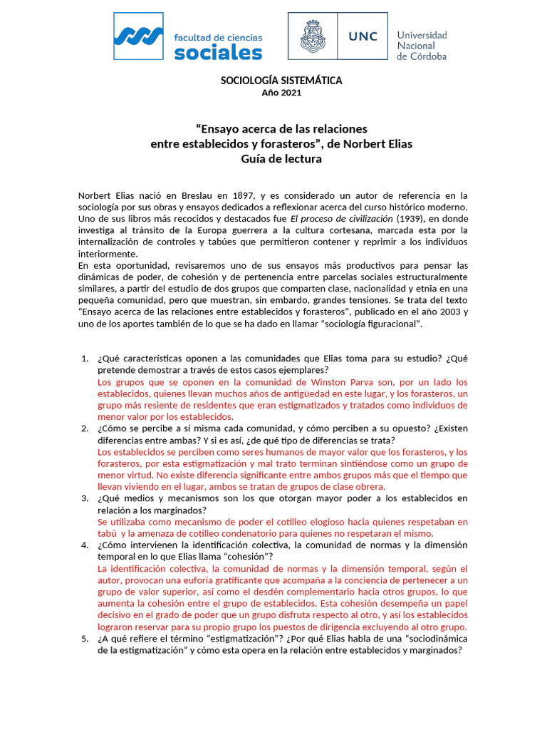 Relaciones entre Establecidos y Forasteros | PDF | Sociología ...