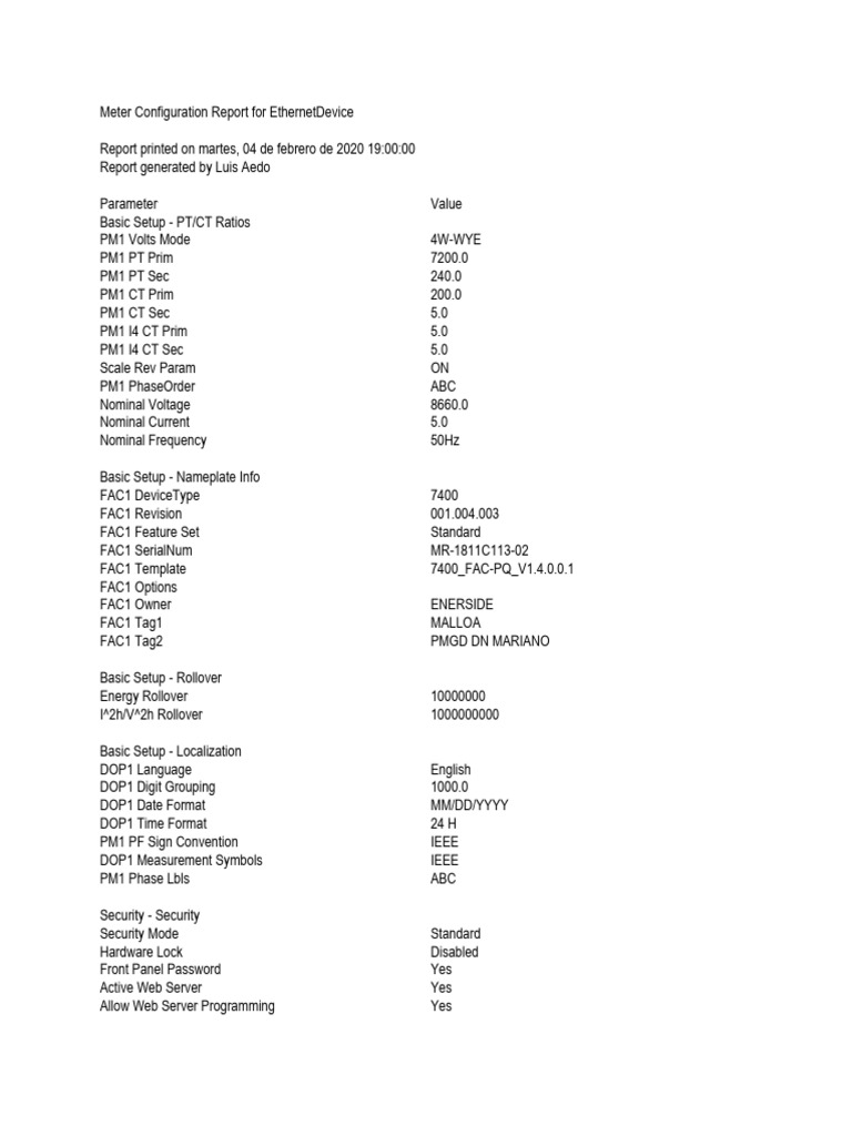 D Meter Configuration Report For MR-1811C113-02 | PDF | Ip Address | I Pv6