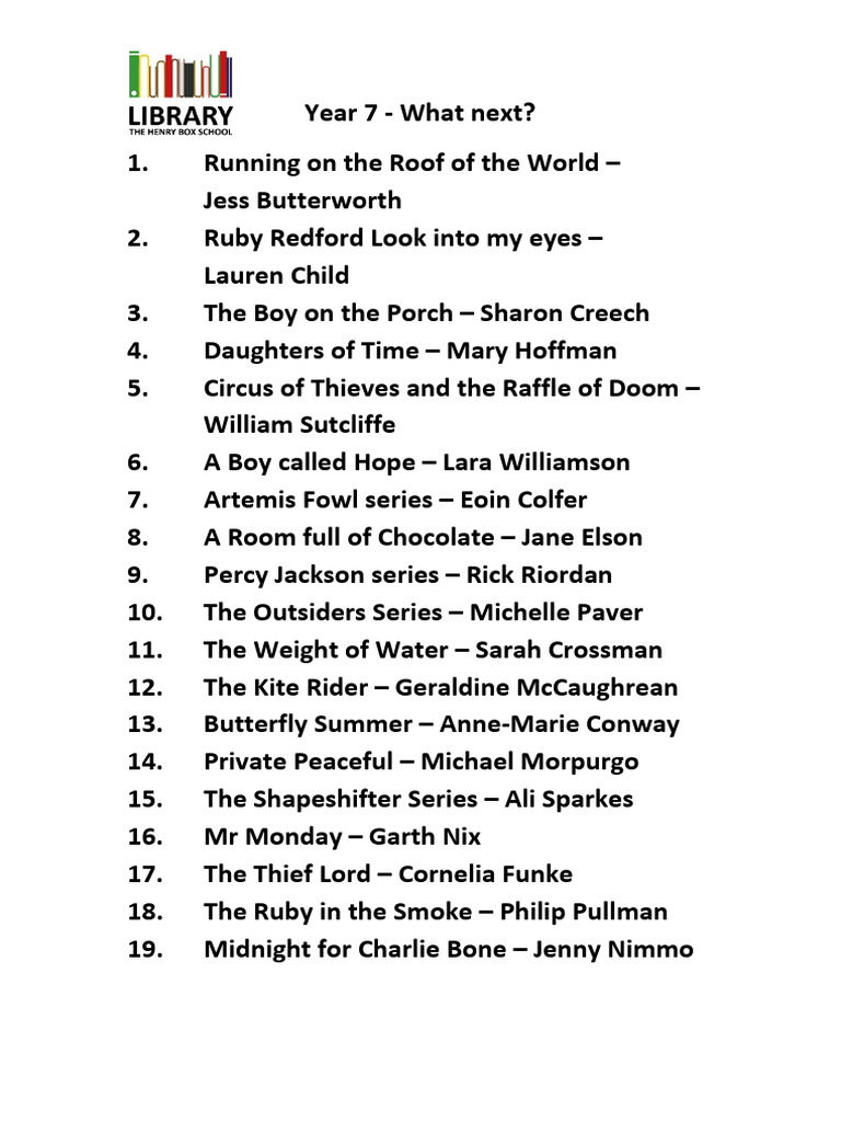 Year 7 Reading List Recommendations | PDF