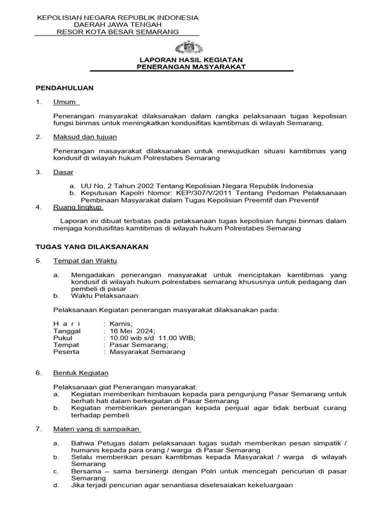 Laporan Penerangan Masyarakat Binmas Semarang | PDF
