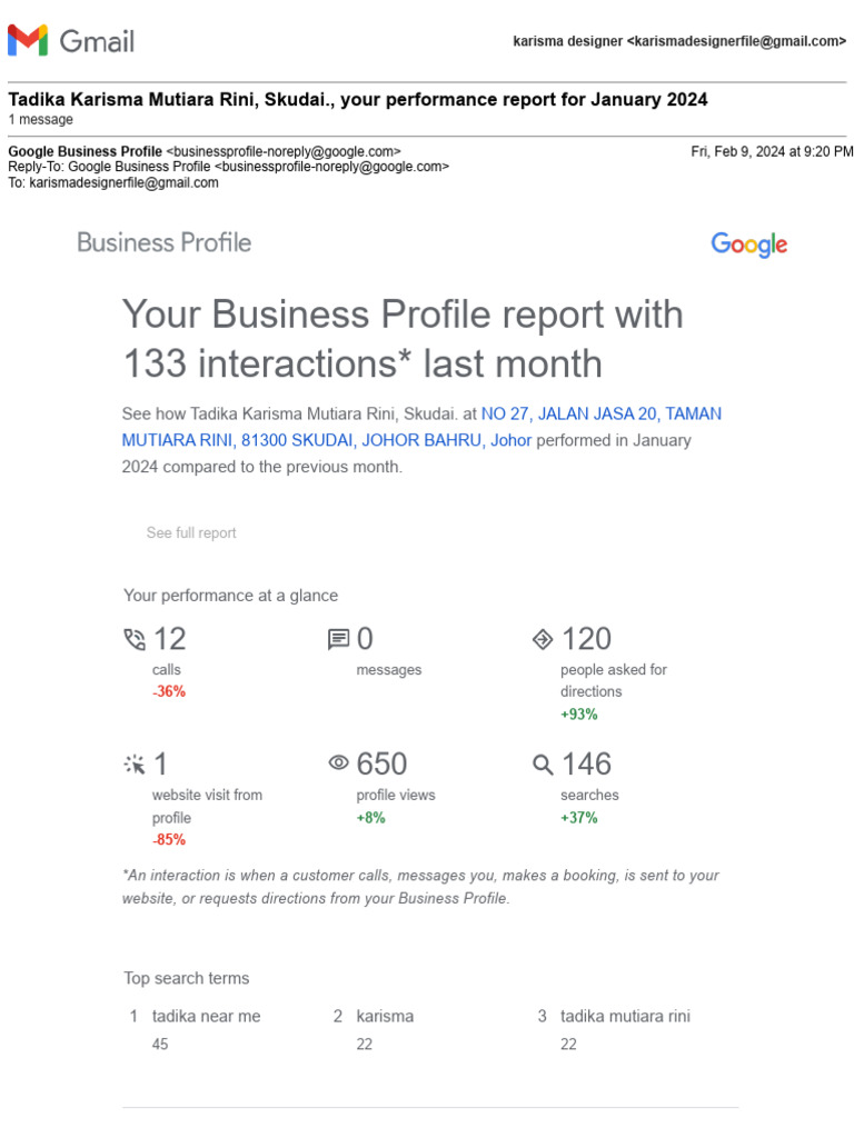 Google Business Performance Report | PDF | Mass Media | Human Communication