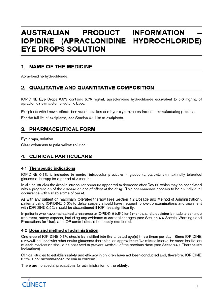 IOPIDINE Eye Drops: Usage and Safety | PDF | Glaucoma | Dose (Biochemistry)