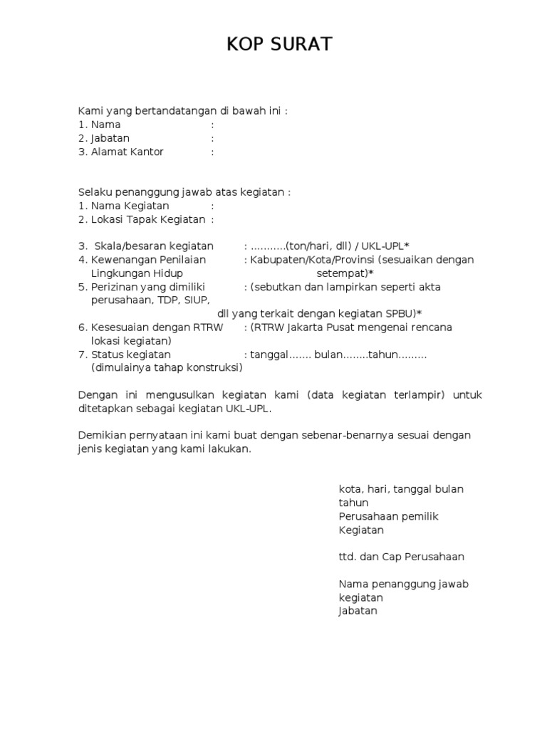 Format Surat An UKL-UPL | PDF