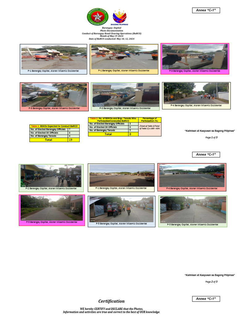 Annex C 1 - Photo Docmentation - Barangay BaRCO Monthly Monitoring Report Template With BSKO ...