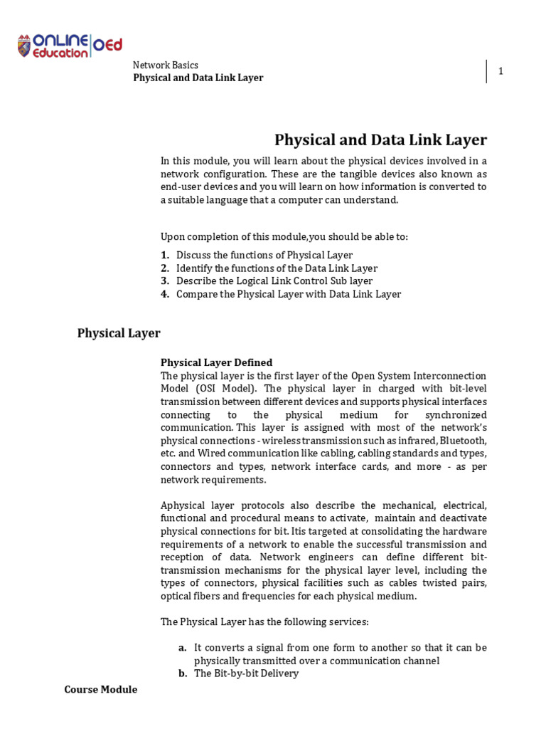 Network Basics: OSI Physical & Data Link Layers | PDF | Computer ...