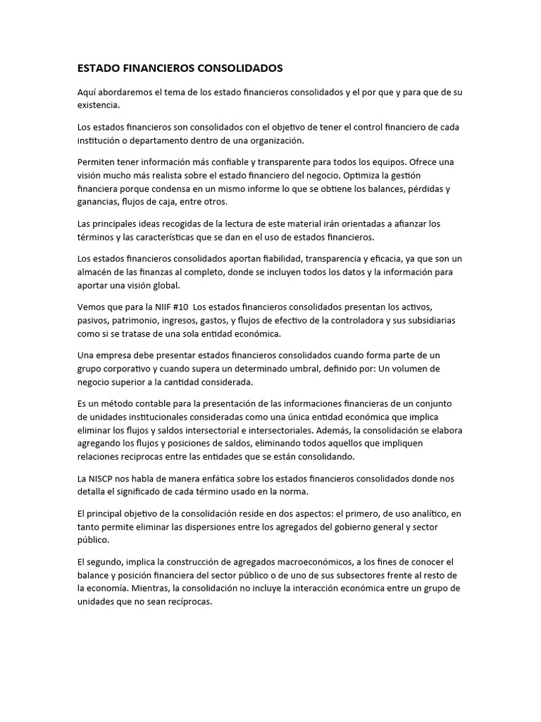 RESUMEN ESTADO FINANCIEROS CONSOLIDADOS | PDF | Estado financiero | Contabilidad
