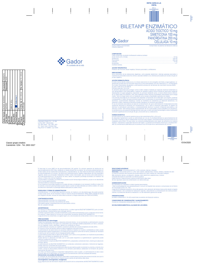 Biletan Enzimatico Prospecto | PDF | Antioxidante | Medicamentos con receta