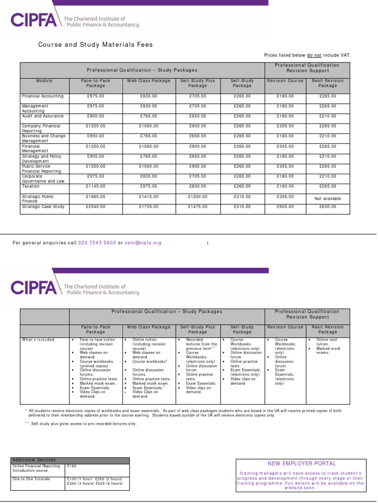 CIPFA UK PQ Course and Study Materials Fees | PDF