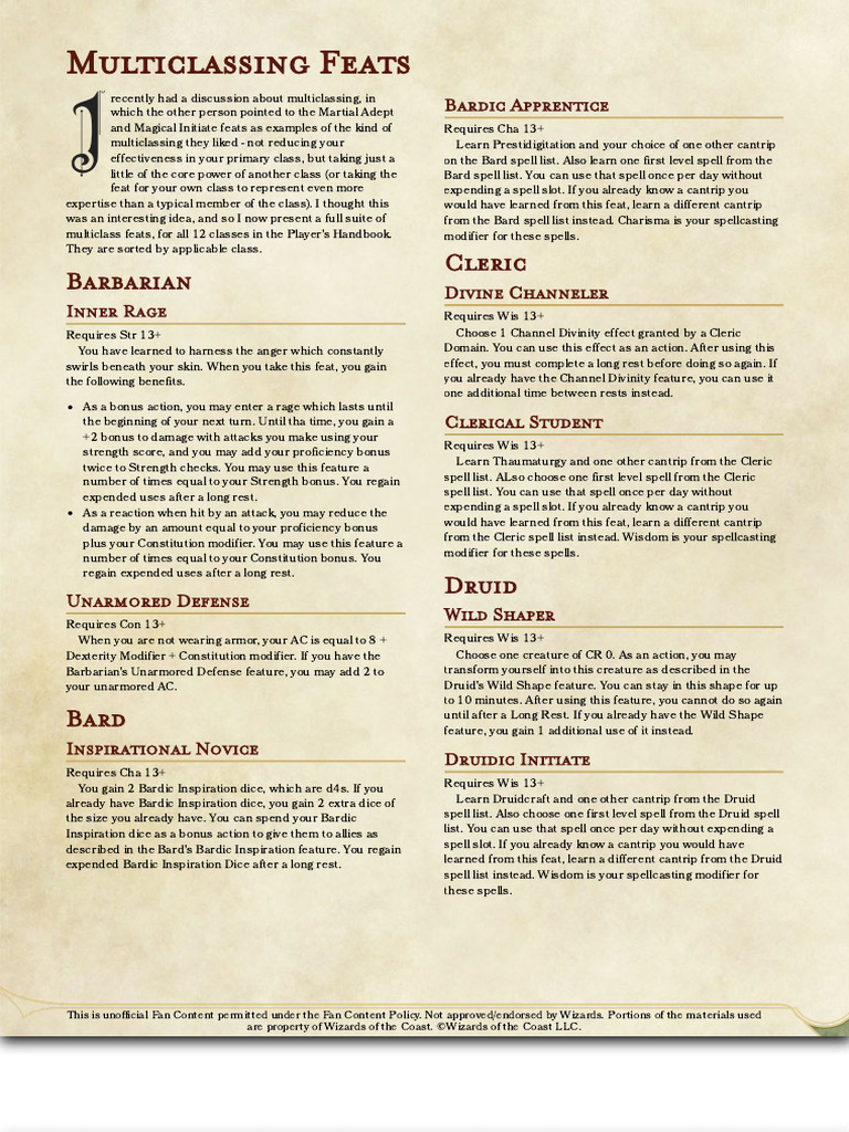 Multiclassing_Feats___GM_Binder (1) | PDF | Fantasy Role Playing Games ...
