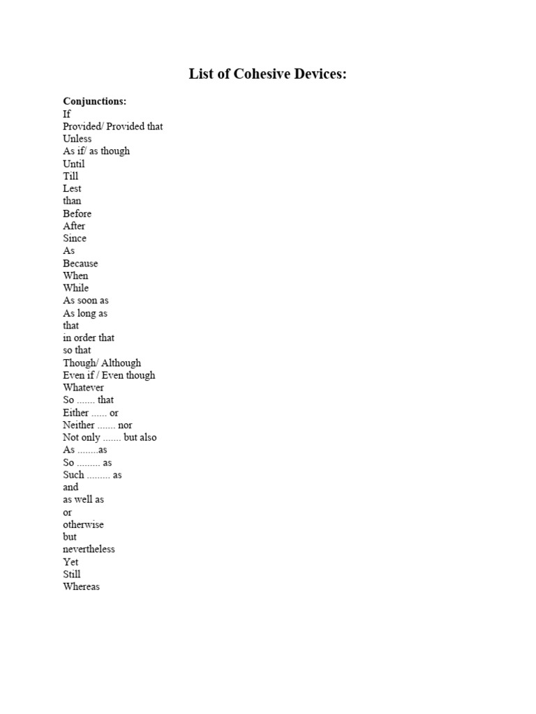 List of Cohesive Devices | PDF | Cakes | Adverb