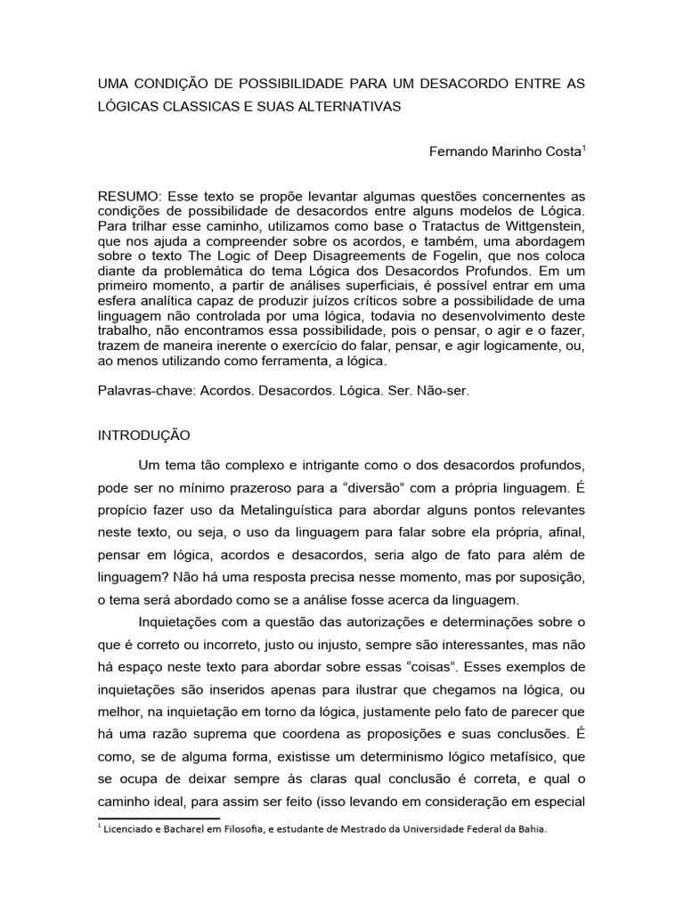 Desacordos entre Lógicas Clássicas e Alternativas | PDF | Lógica ...