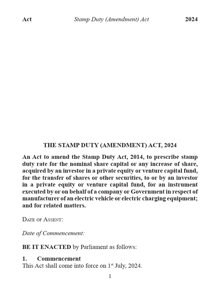 Stamp Duty Amendment Act 2024 | PDF | Securities (Finance) | Private Equity