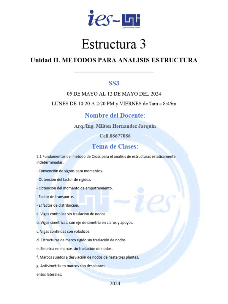 SS3 Estructura 3 - IES-UNI | PDF | Viga (Estructura) | Ecuaciones