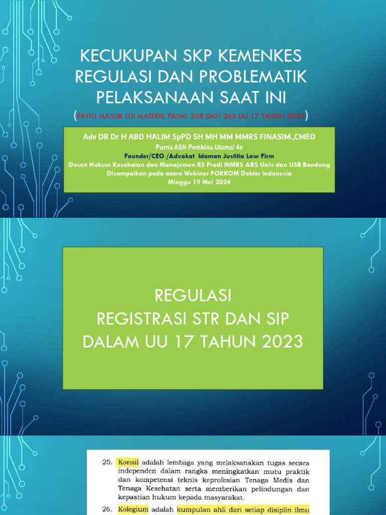 Final Slide DR Halim Kecukupan SKP Kemenkes Forkom Idi 19 Mei 2024 ( | PDF