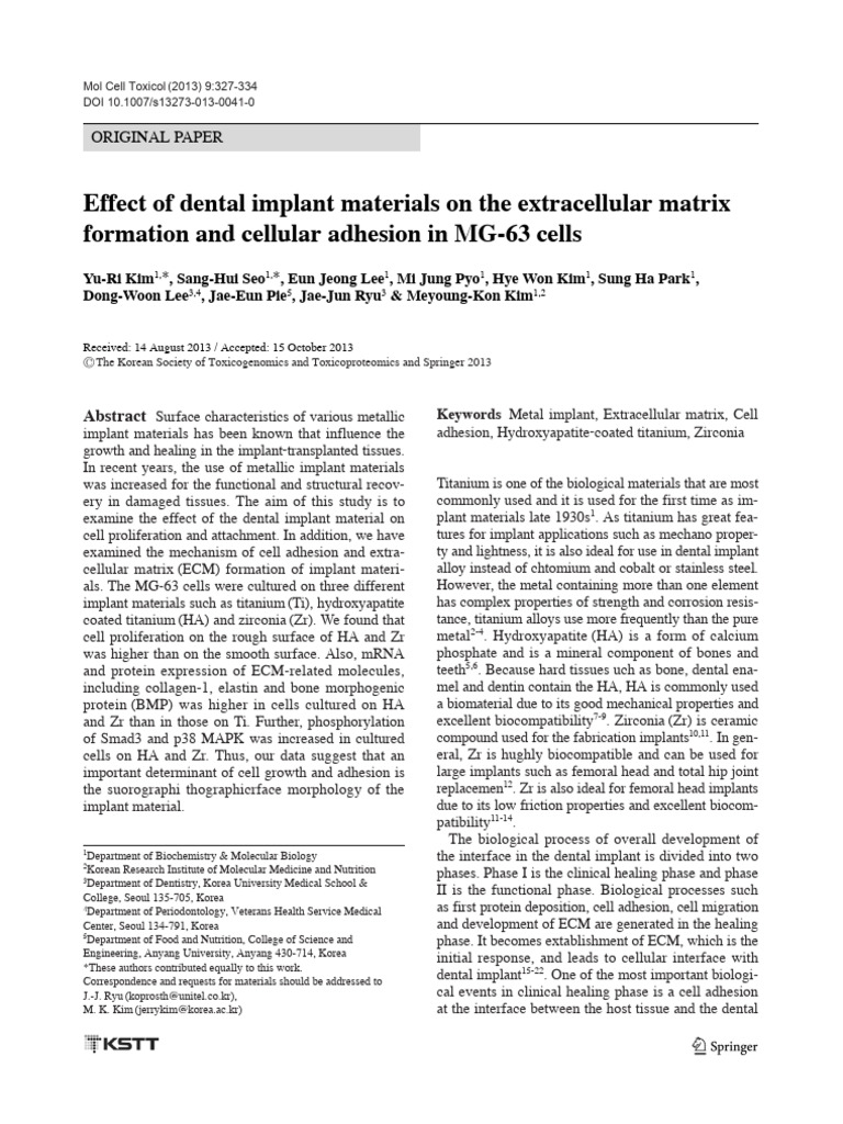 Effect of Dental Implant Materials On The Extracellular Matrix Formation and Cellular Adhesion ...