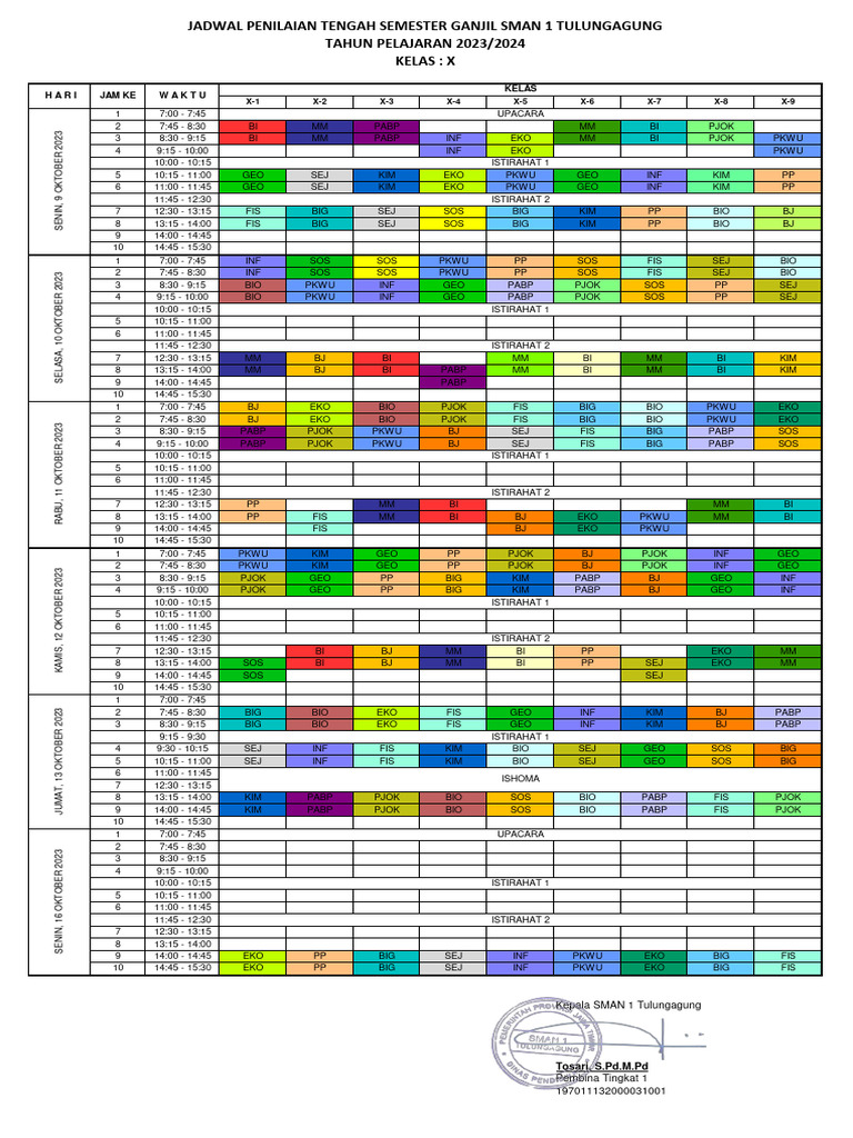 Jadwal Pts Ganjil 2023 2024 Color | PDF
