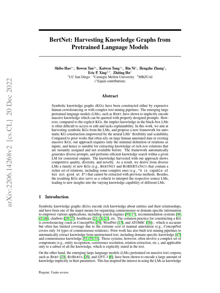 BertNet Harvesting Knowledge Graphs From Pretrained Language Models | PDF | Knowledge | Accuracy ...