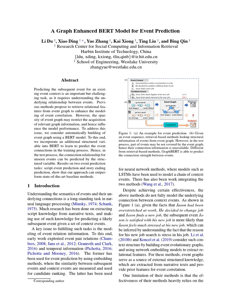 A Graph Enhanced Bert Model For Event Prediction Pdf Applied