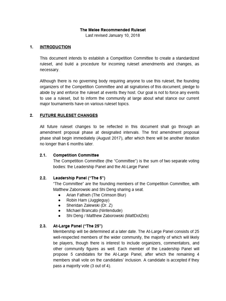 (SSBM) The Melee Recommended Ruleset | PDF