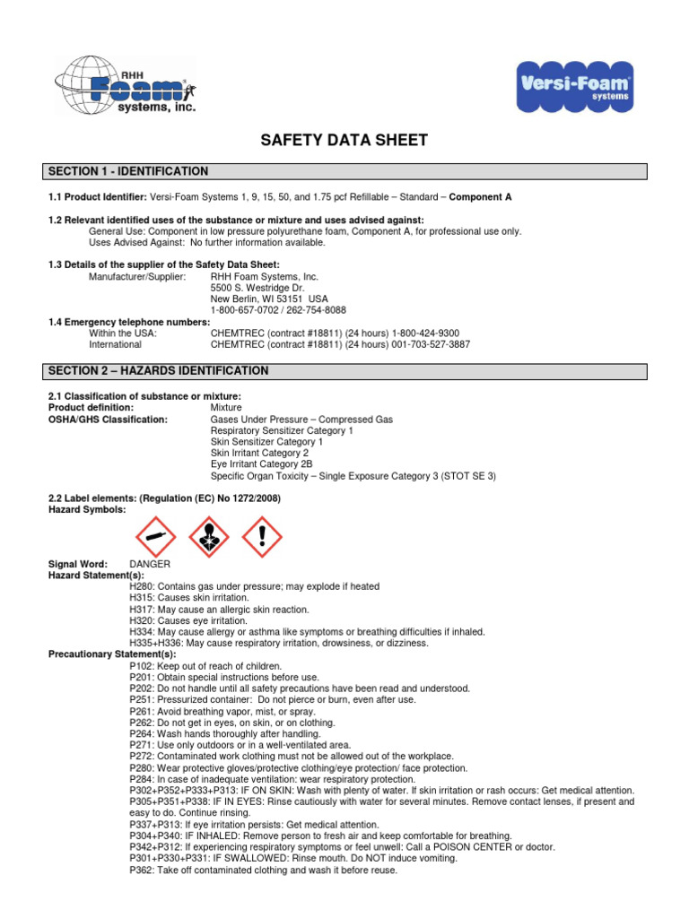 SDS Versi-Foam | PDF | Dangerous Goods | Waste Management