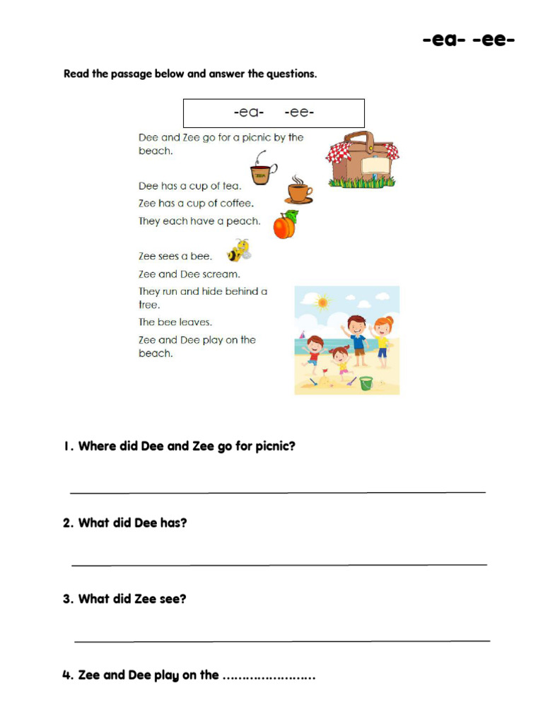 18-4-24 Ee & Ea Comprehension Worksheet. 3 | PDF