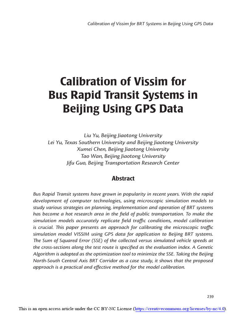 Calibration of Vissim For Bus Rapid Transit Systems in Beijing Using GPS Data | PDF | Simulation ...