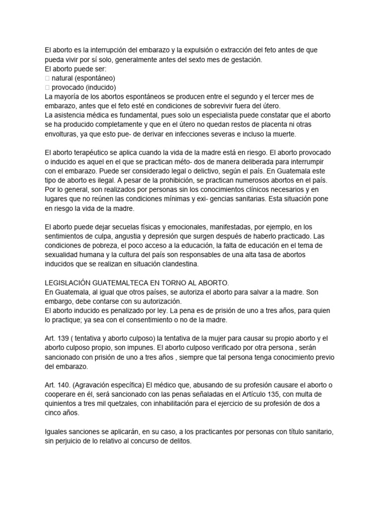 El Aborto Es La Interrupción Del Embarazo y La Expulsión o Extracción ...