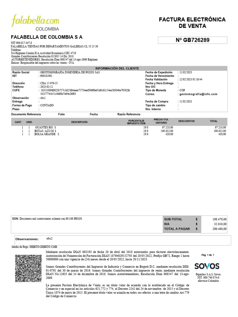 Modelo Factura De Venta Electronica Pdf Factura Dinero
