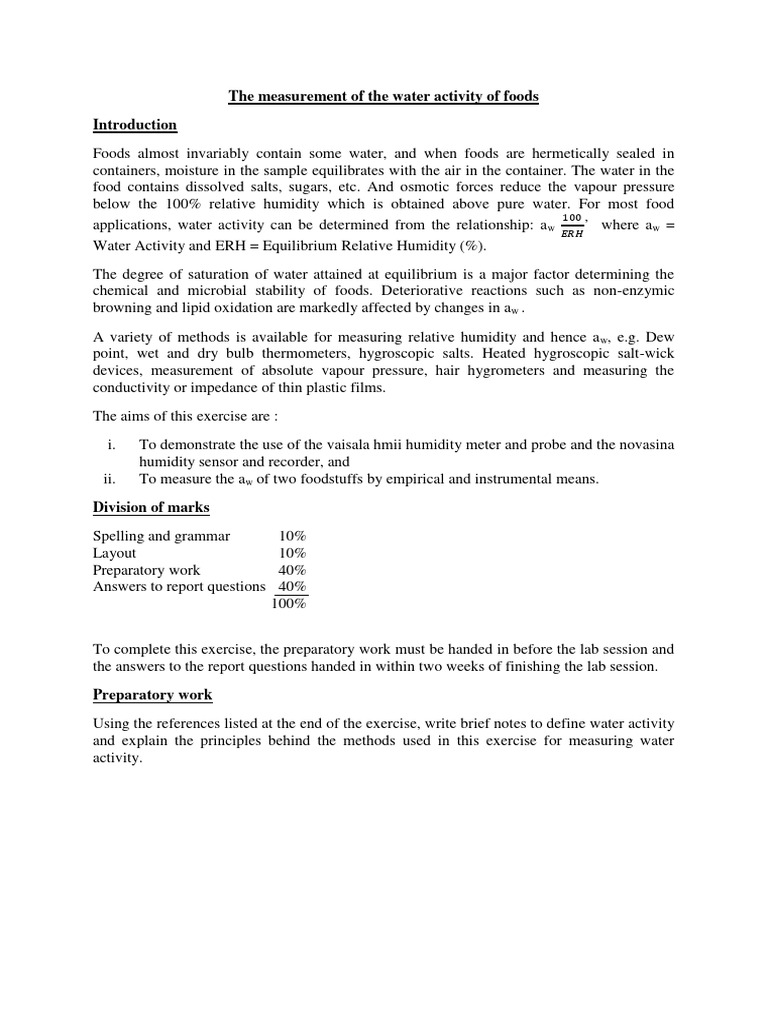 Measuring Water Activity in Foods | PDF | Humidity | Chemistry