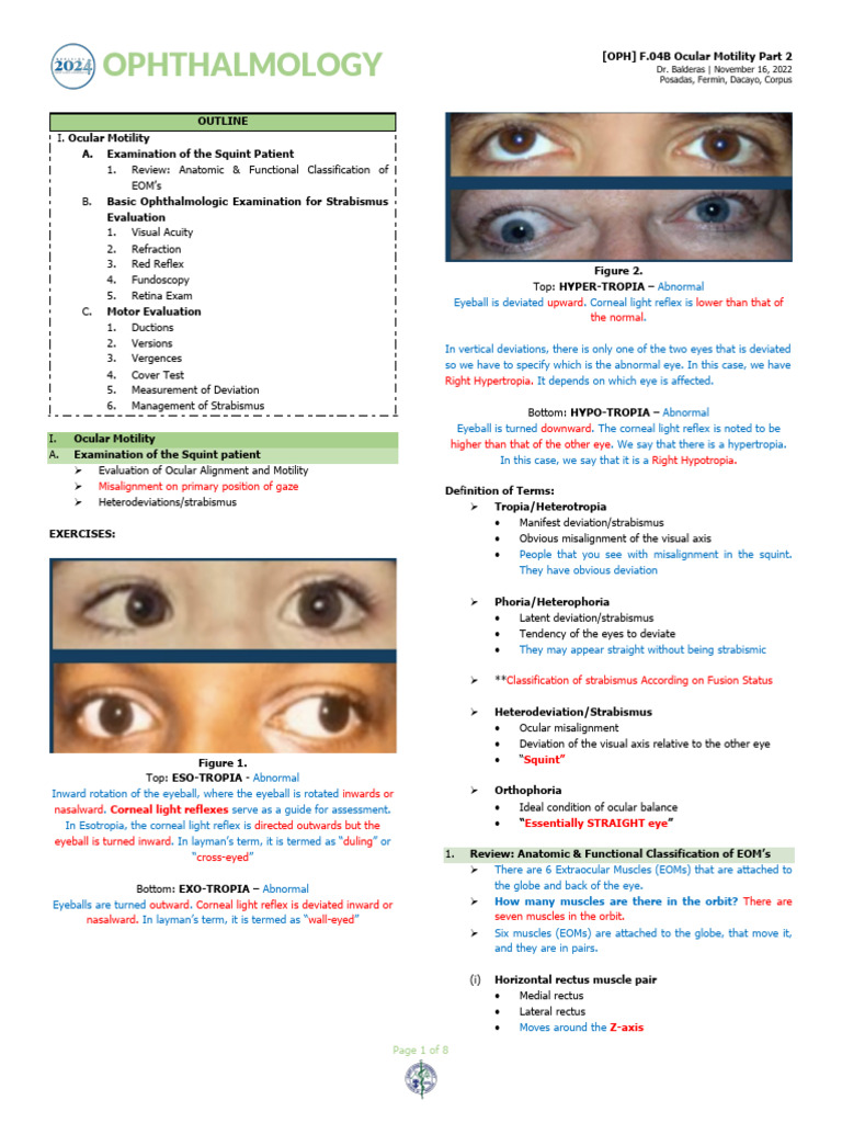 (OPH) F.04B Ocular Motility Part 2 | PDF | Human Eye | Ophthalmology