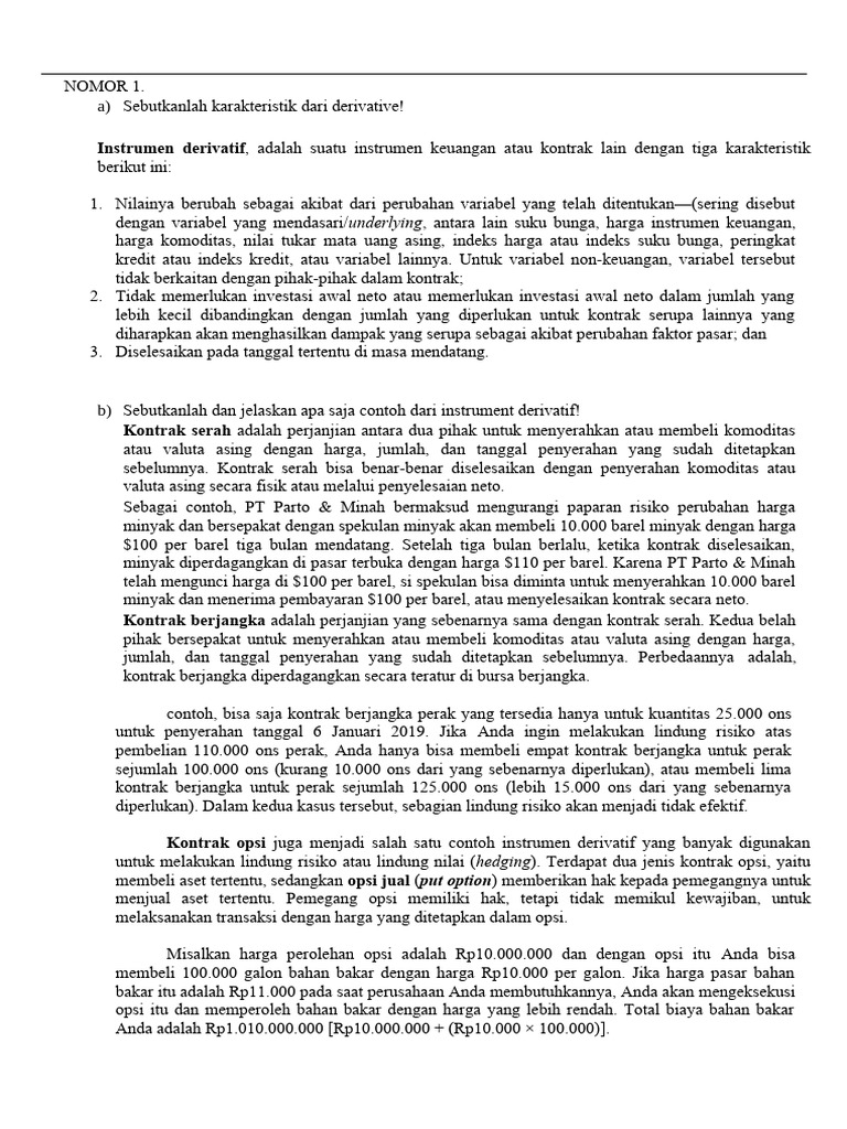 Karakteristik dan Contoh Instrumen Derivatif | PDF