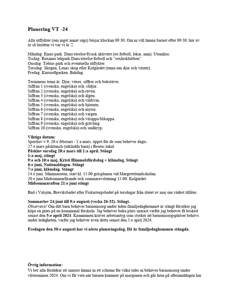 Tobias Planering VT 24 | PDF
