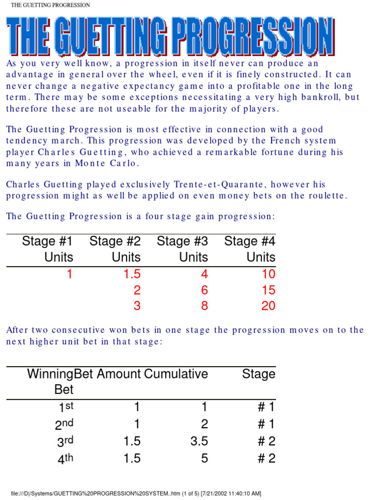 The Guetting Progression - Even Money Bets | PDF | Gambling