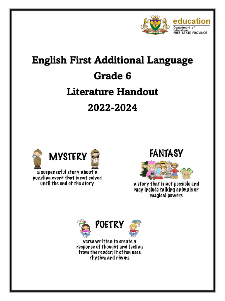Grade 6 Efal Literature Handout 2024 | PDF | Poetry | Rhyme