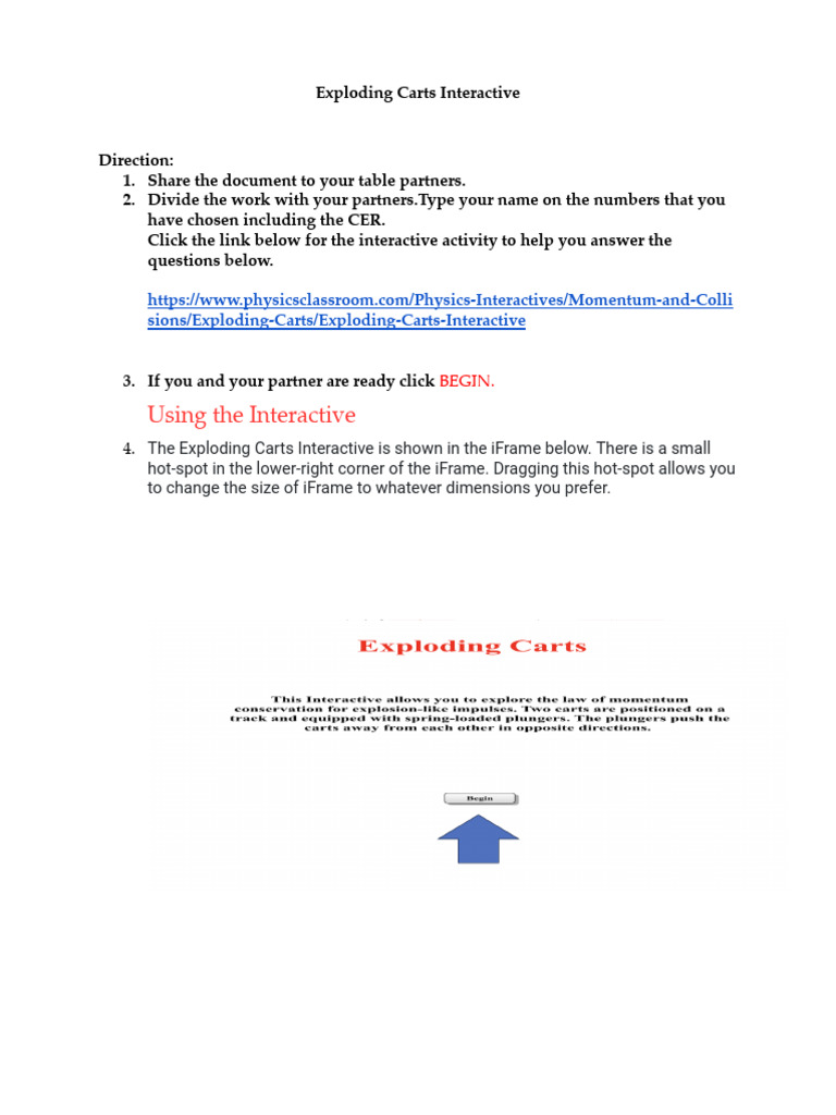 ExplodingCarts - Interactive Activity | PDF | Momentum | Collision