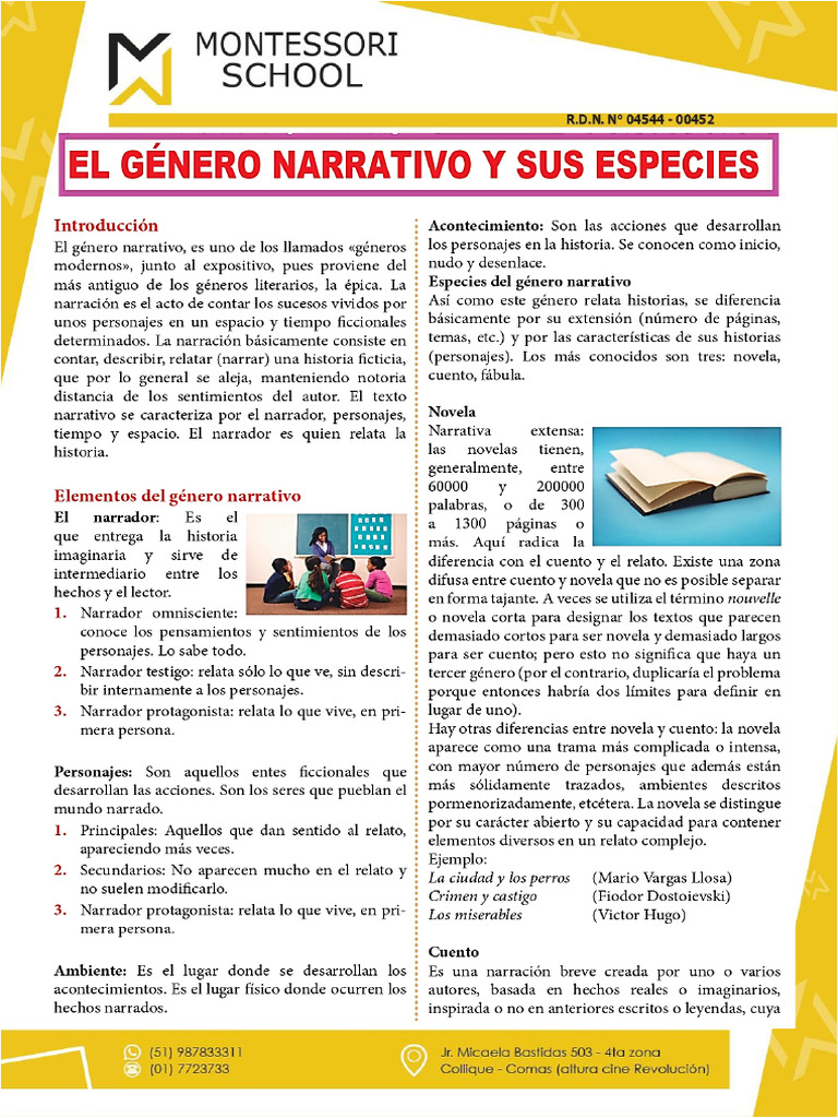 GÉNERO NARRATIVO - FICHA Y TAREA - 3RO DE SECUNDARIA - MONTESSORI ...