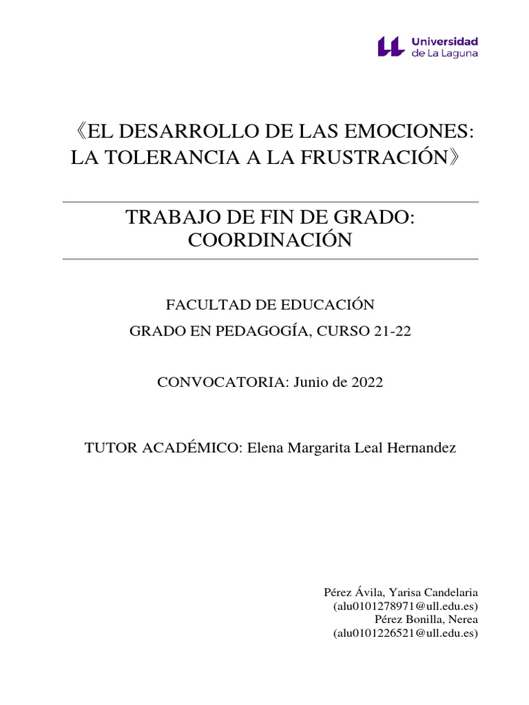 El desarrollo de las emociones la tolerancia a la frustraciÓn | PDF | Las emociones | Inteligencia