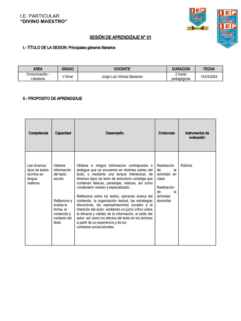 T1-Principales Generos Literarios | PDF | Aprendizaje | Autor