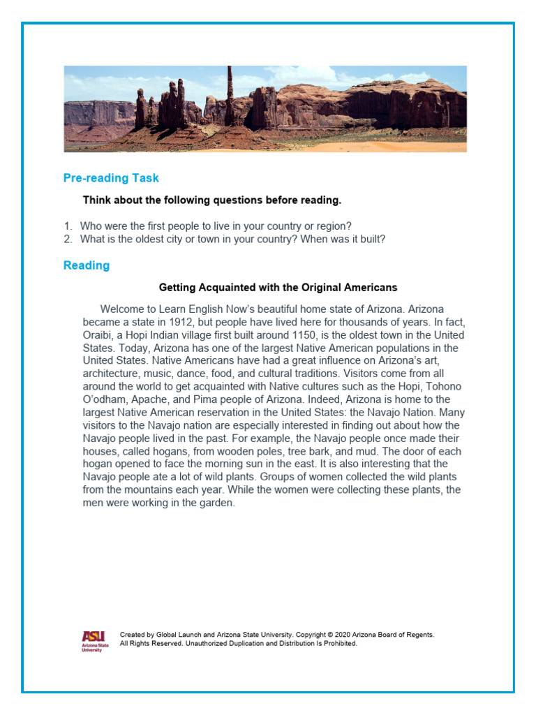 Unit 2 Getting Acquainted Reading | PDF | Navajo Nation | Arizona