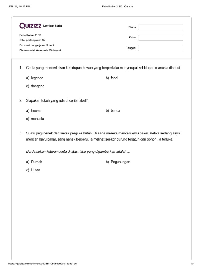 Soal Fabel untuk Kelas 2 SD | PDF